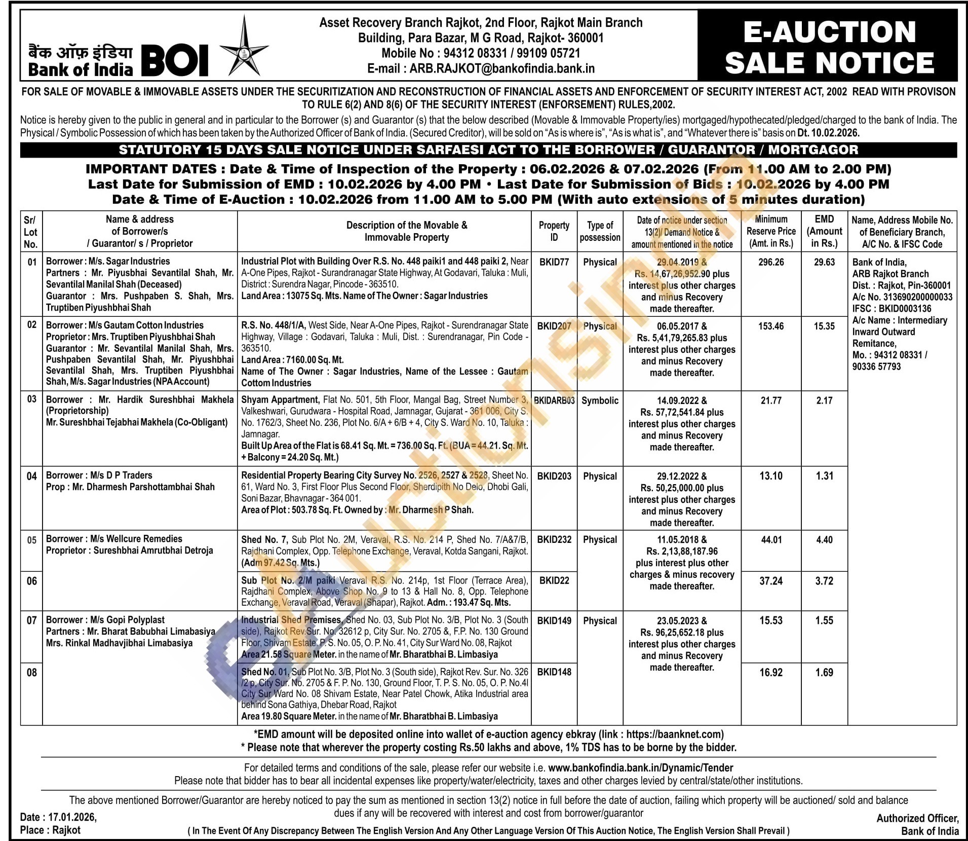 Bank of India Auctions for Shed in Rajkot, Rajkot